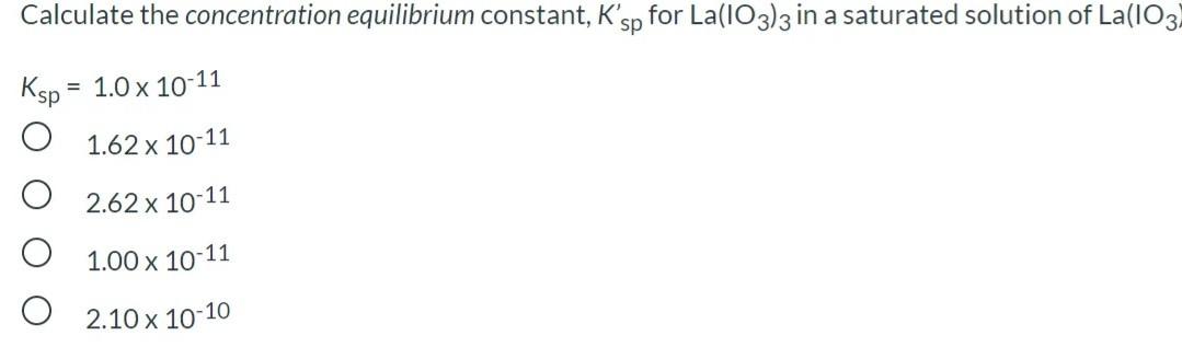 Solved Calculate the concentration equilibrium constant, Ksp | Chegg.com