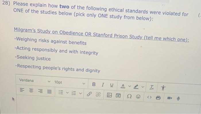 Solved 28) Please explain how two of the following ethical | Chegg.com