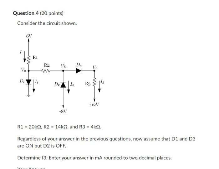 Solved Consider the circuit shown. R1=20kΩ,R2=14kΩ, and | Chegg.com