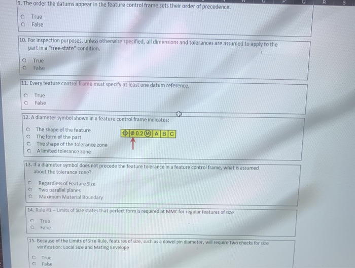 Solved 9. The order the datums appear in the feature control | Chegg.com