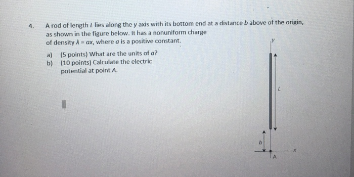 Solved A rod of length L lies along the y axis with its | Chegg.com