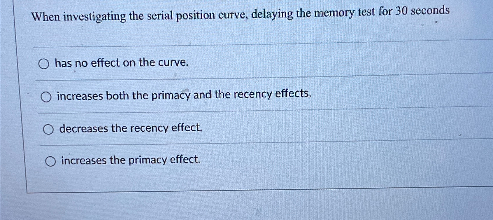 Solved When investigating the serial position curve, | Chegg.com