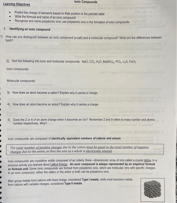 Solved - Predict the charge of elements based on their | Chegg.com