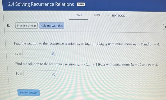 Solved Find the solution to the recurrence relation | Chegg.com