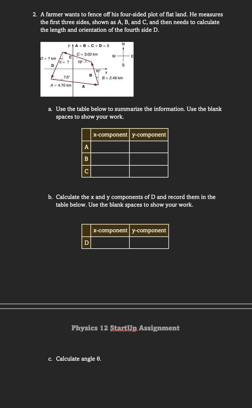 Solved b. ﻿Calculate the x ﻿and y ﻿components of D ﻿and | Chegg.com