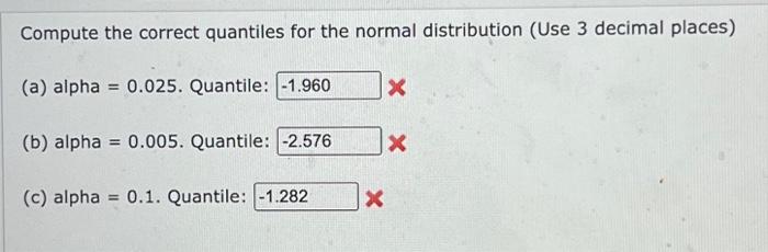 Solved Compute the correct quantiles for the normal | Chegg.com
