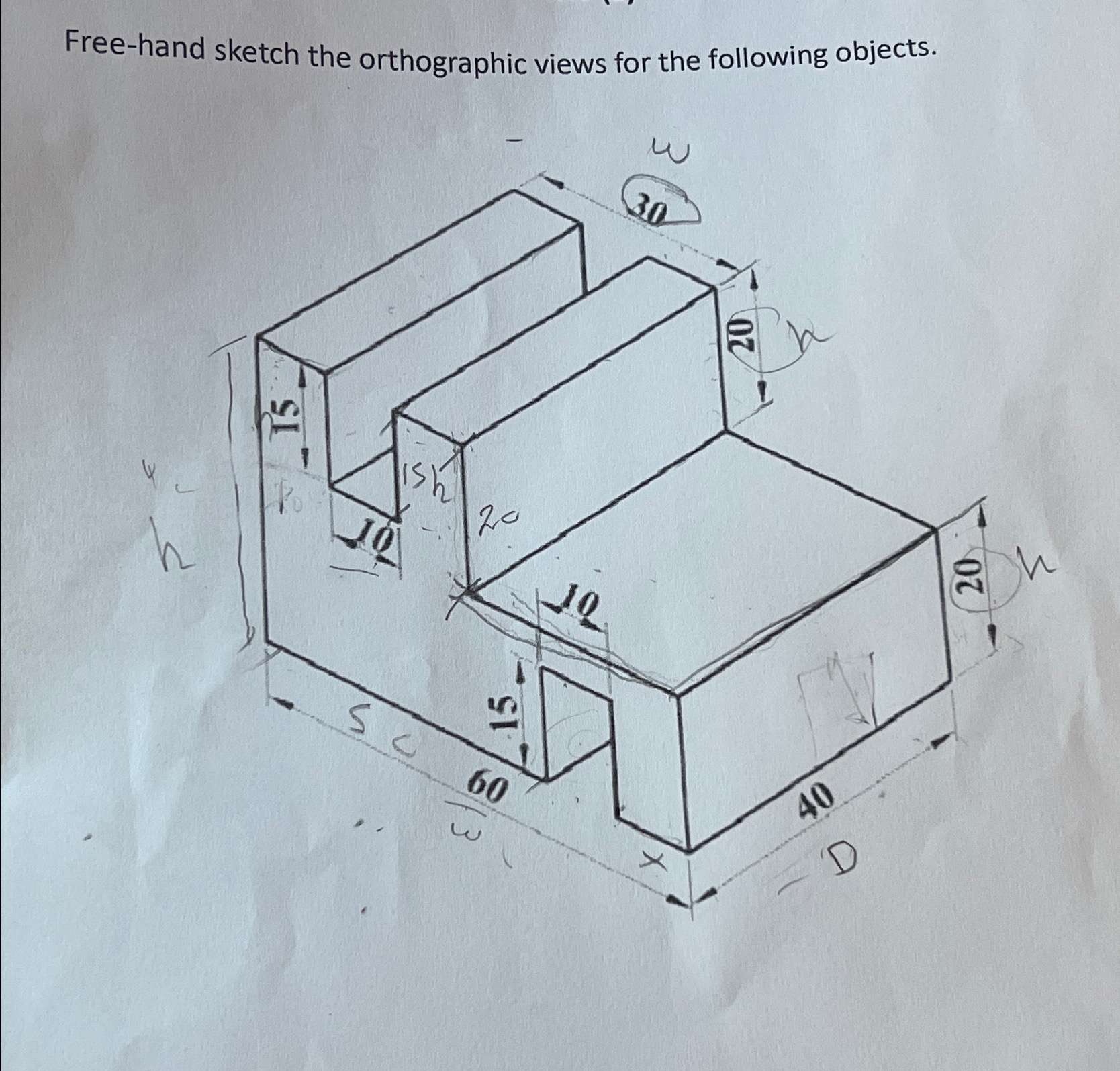 Free-hand sketch the orthographic views for the | Chegg.com