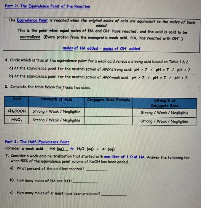 Solved Part 2: The Equivalence Point of the Reaction The | Chegg.com