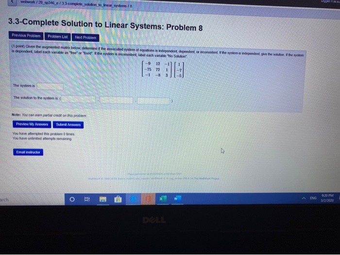 Solved 3.3-Complete Solution to Linear Systems: Problem 6 | Chegg.com
