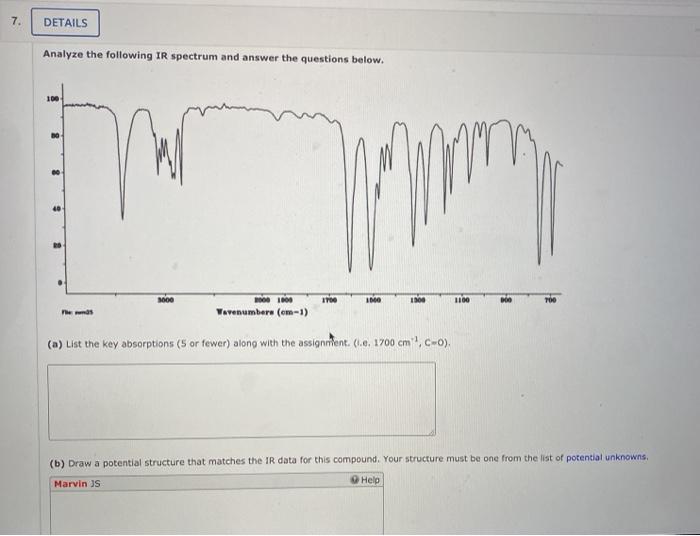 Solved 7. DETAILS Analyze the following IR spectrum and | Chegg.com