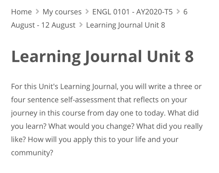 Solved Home > My courses > ENGL 0101 - AY2020-T5 > 6 August | Chegg.com