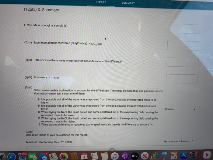 SUMMART Data And Report Submission - Separating | Chegg.com