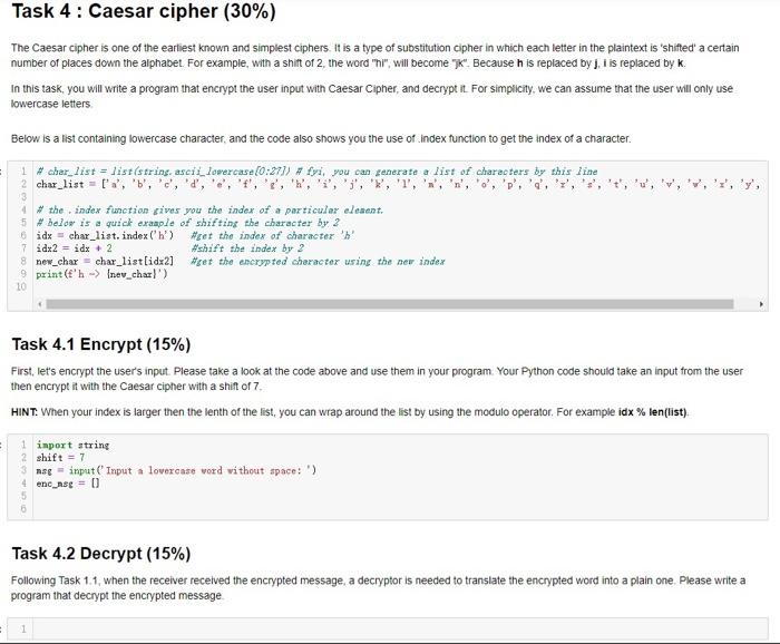Solved Task 4: Caesar cipher (30%) The Caesar cipher is one | Chegg.com