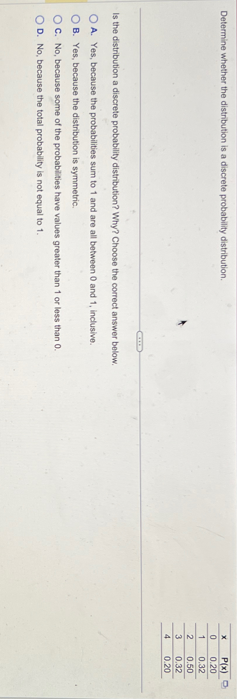 Solved Determine whether the distribution is a discrete | Chegg.com