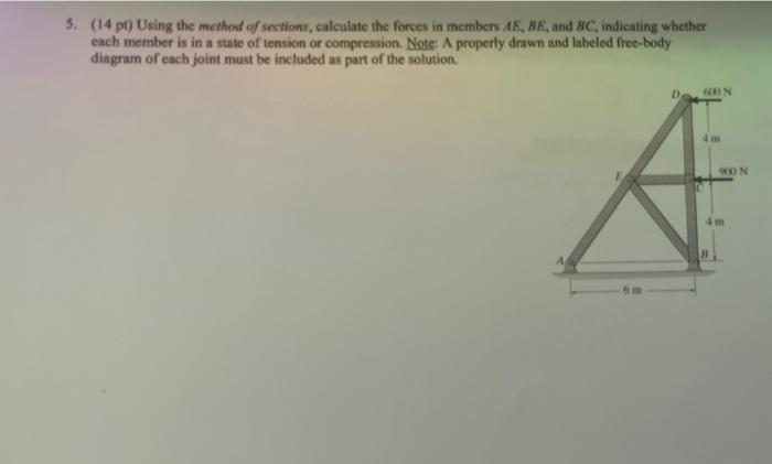 Solved (14 pt) Using the method of sections, calculate the | Chegg.com