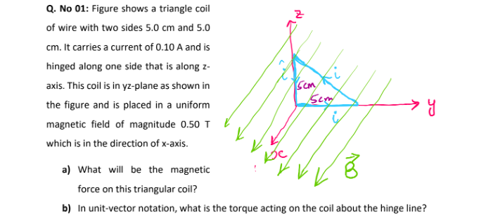 Solved Z 즈 Q. No 01: Figure shows a triangle coil of wire | Chegg.com
