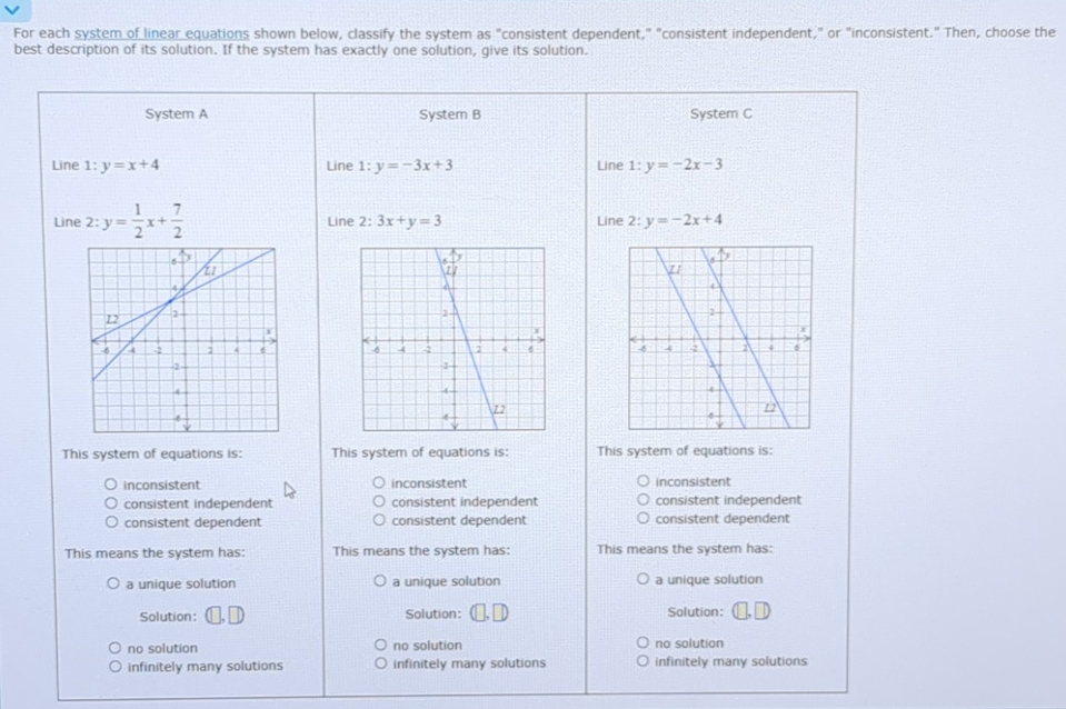 Solved For each system of linear equations shown below, | Chegg.com