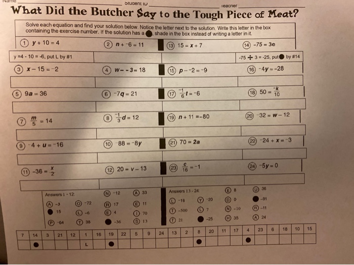 Solved Student ID Teacher What Did the Butcher Say to the | Chegg.com