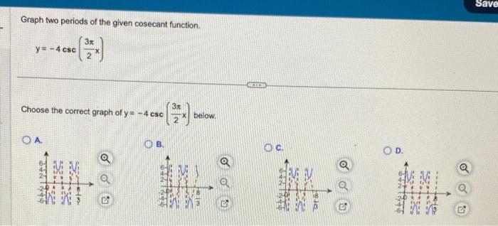 Solved Graph two periods of the given cosecant function. | Chegg.com