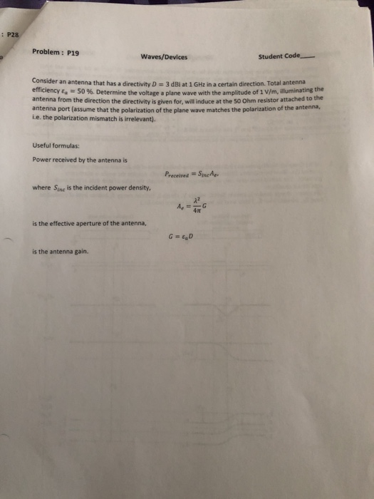 Solved : P28 Problem: P19 Waves/Devices Student Code | Chegg.com