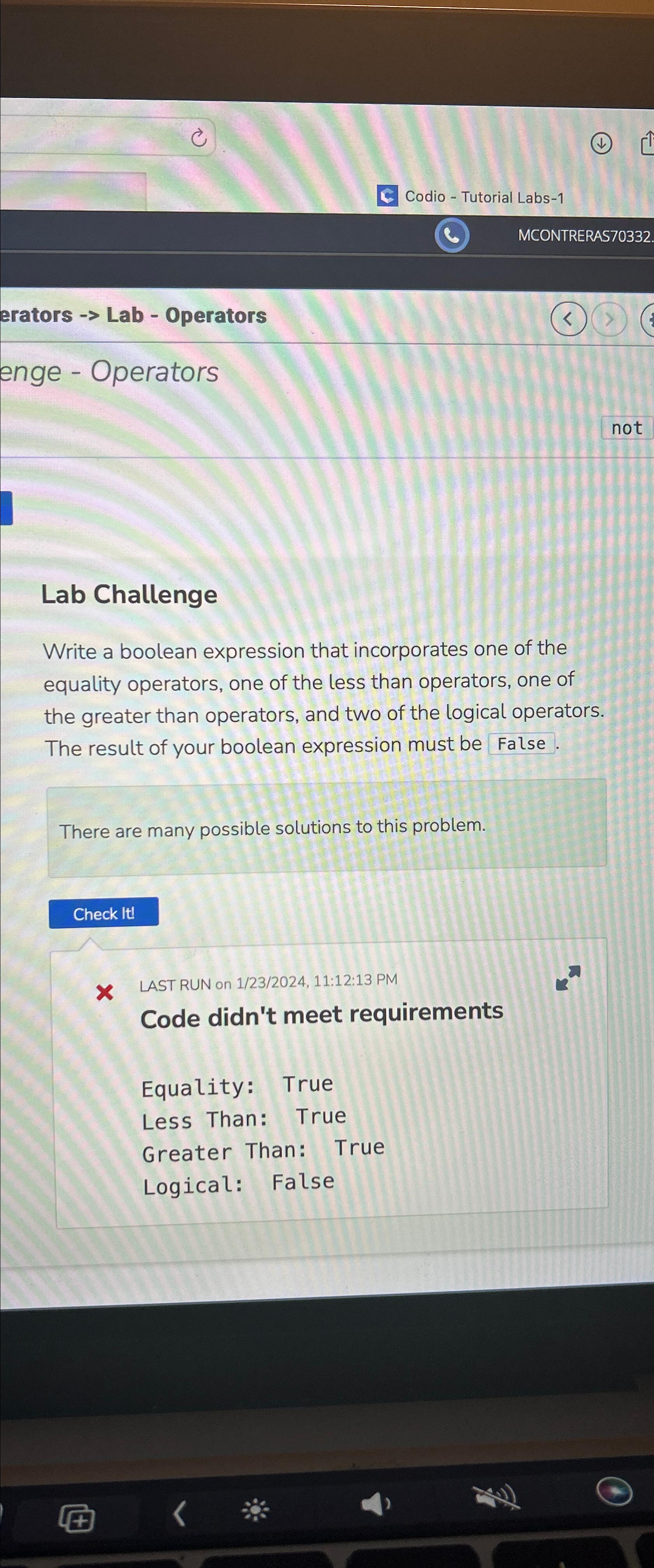 Solved Codio - ﻿Tutorial Labs-1MCONTRERAS70332.erators → | Chegg.com