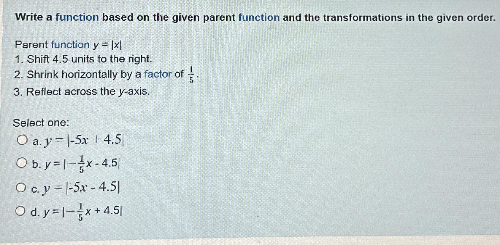 Solved Write a function based on the given parent function | Chegg.com