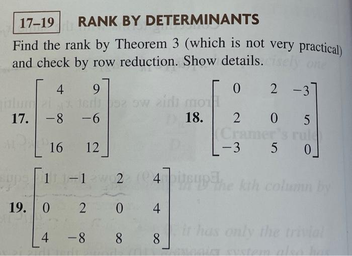 Solved 17-19 RANK BY DETERMINANTS Find the rank by Theorem 3 | Chegg.com