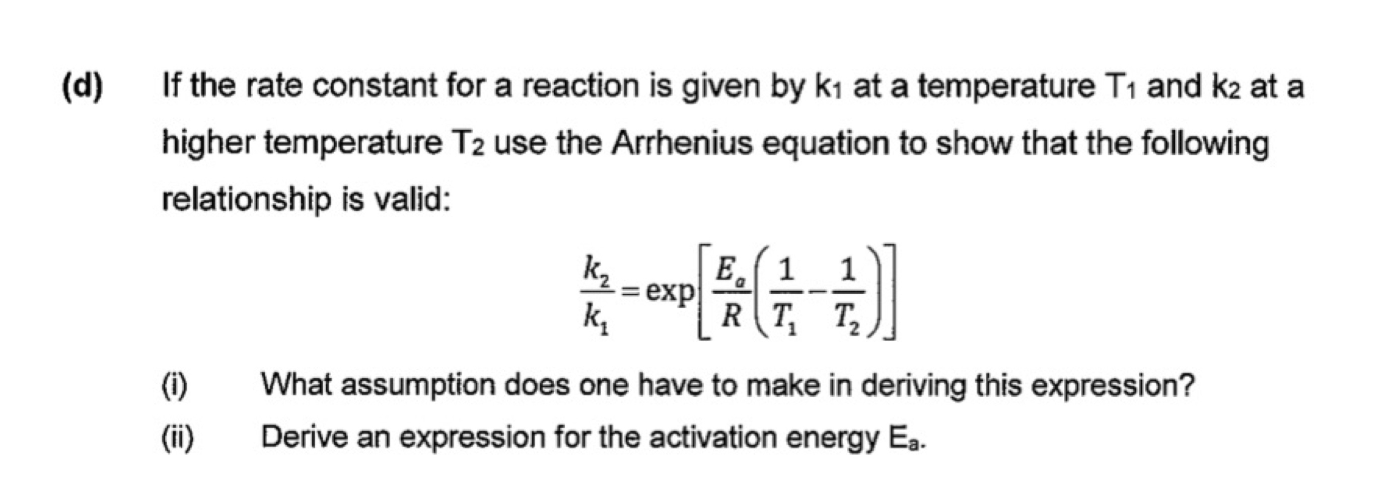 Solved (d) ﻿If the rate constant for a reaction is given by | Chegg.com