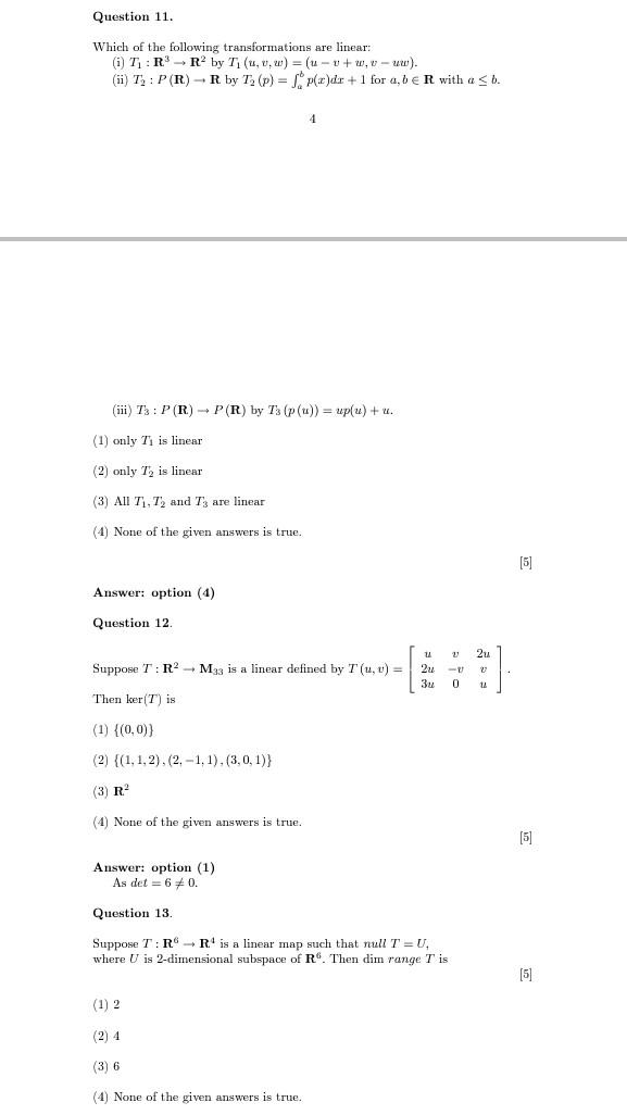 Solved Which Of The Following Transformations Are Linear 