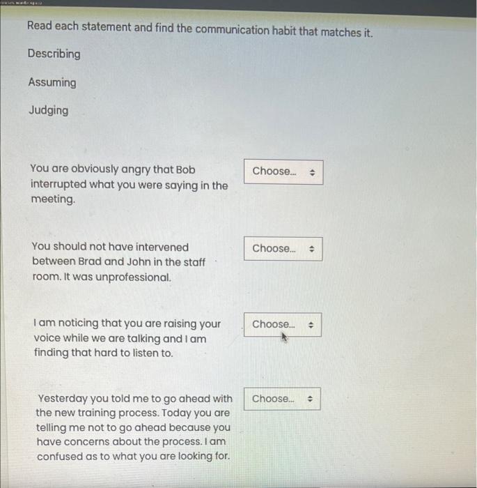 Read each statement and find the communication habit | Chegg.com