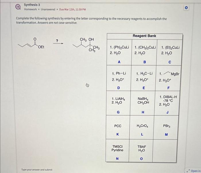 Solved Complete the following synthesis by entering the | Chegg.com