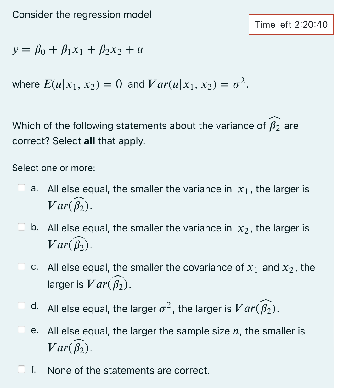 Solved Consider the regression modely=β0+β1x1+β2x2+uwhere | Chegg.com