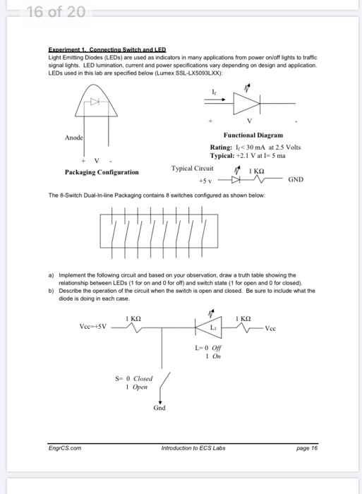 Solved 16 of 20 Experiment 1. Connecting Switch and LED | Chegg.com
