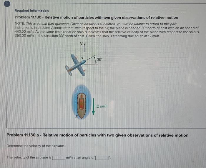 Solved Required information Problem 11.130 - Relative motion | Chegg.com