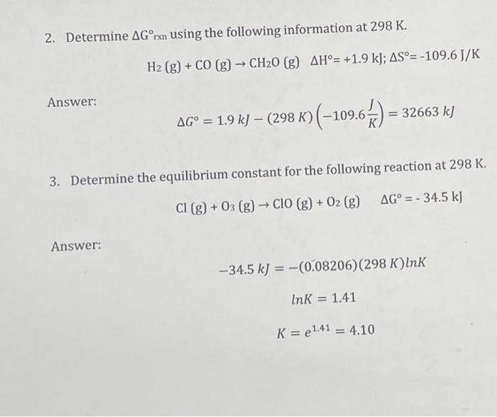Solved 2. Determine AG rxn using the following information | Chegg.com