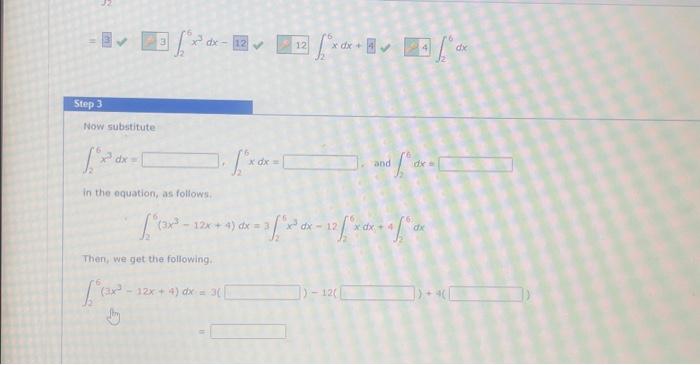 Solved \\[ =3 v \\quad \\int_{2}^{6} x^{3} d x-12 v \\quad | Chegg.com