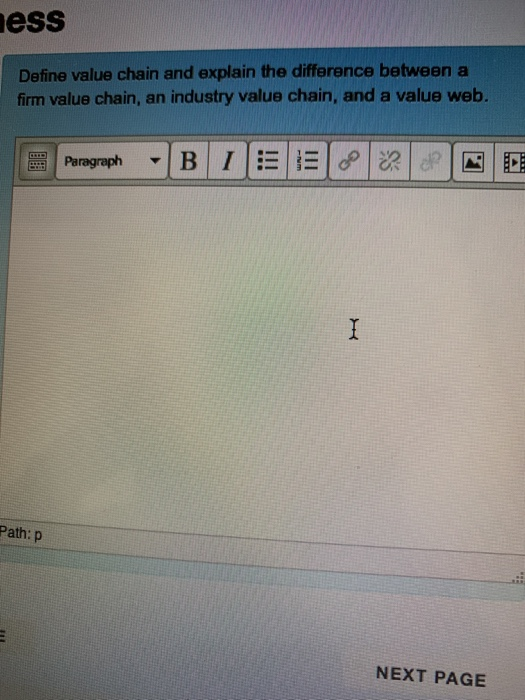 Solved ness Define value chain and explain the difference | Chegg.com