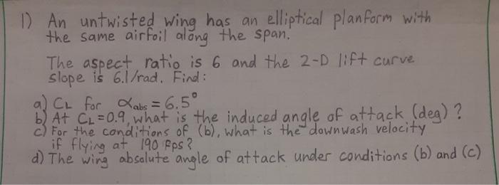 1 An untwisted wing has an elliptical planform with | Chegg.com