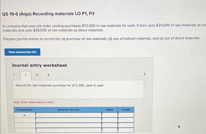 Solved QS 19.6 (Algo) Recording materials LO P1, P3 A | Chegg.com