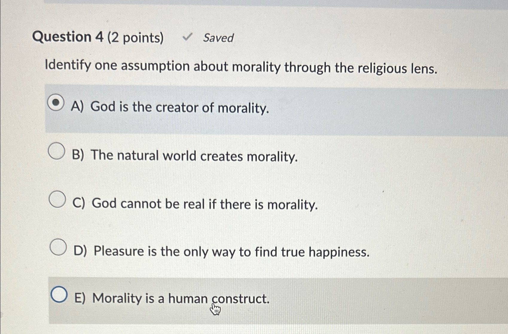 Solved Question 4 (2 ﻿points) ﻿SavedIdentify one assumption | Chegg.com