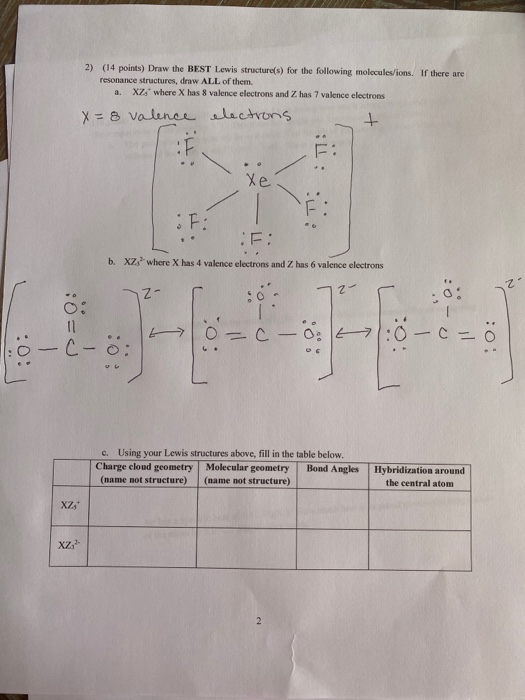 Solved 2) (14 points) Draw the BEST Lewis structure(s) for | Chegg.com