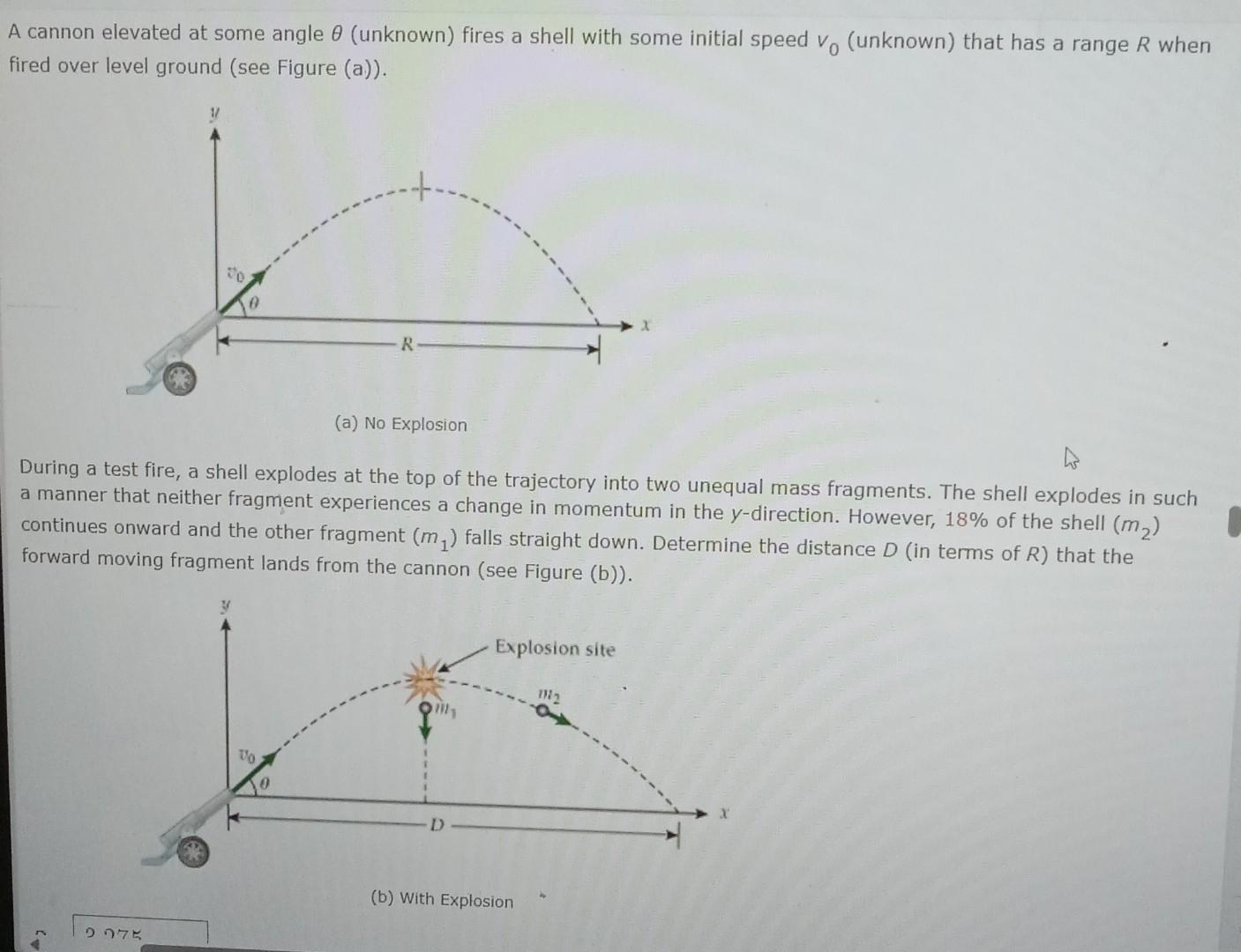 Solved A cannon elevated at some angle 0 (unknown) fires a | Chegg.com