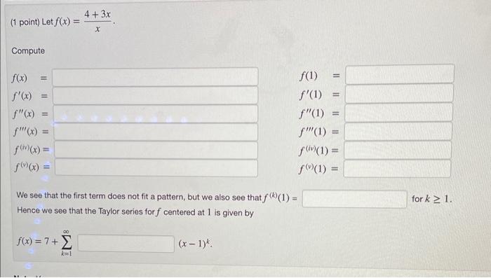 Solved (1 point) Let f(x)=x4+3x. Compute | Chegg.com