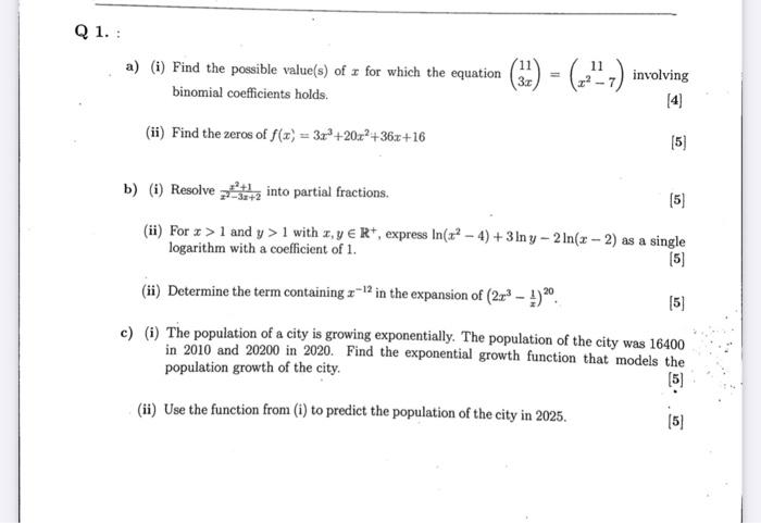 Solved a) (i) Find the possible value(s) of x for which the | Chegg.com
