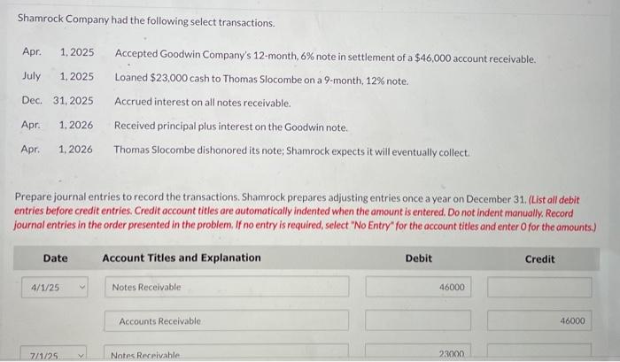Solved Shamrock Company had the following select | Chegg.com