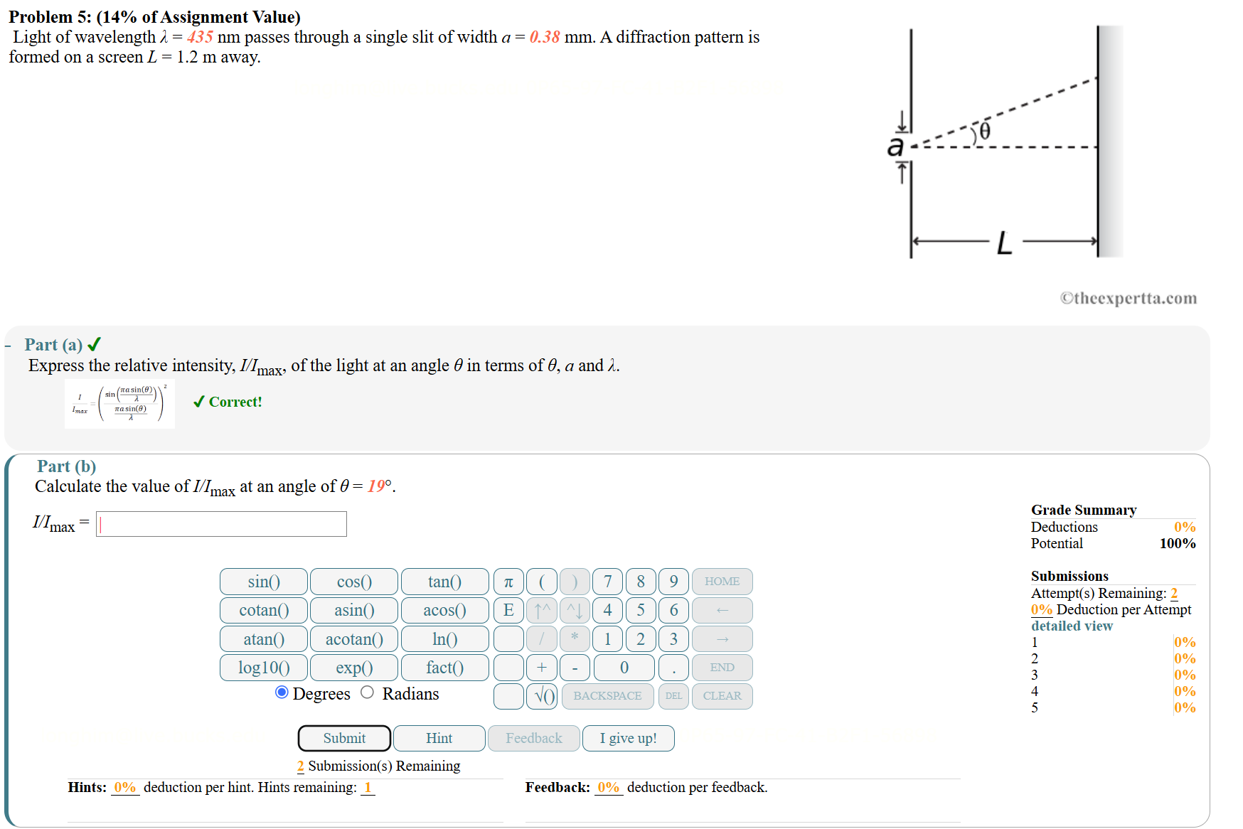 Solved Problem 5: (14% of ﻿Assignment Value)Light of | Chegg.com