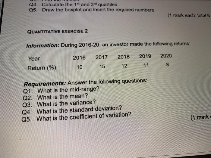 Solved Q4. Calculate the 1st and 3rd quartiles Q5. Draw the | Chegg.com