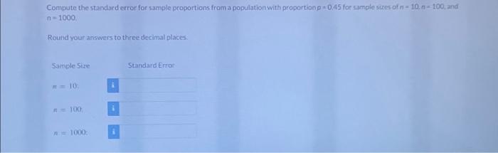 Solved Compute the standard error for sample proportions | Chegg.com
