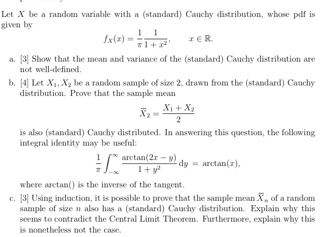 Solved Let X Be A Random Variable With A Standard Cauchy