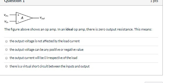 Solved Question 1 1 pts Vio А Vout Vir The figure above | Chegg.com